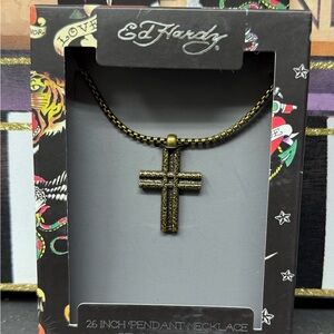 Ed Hardy | Accessories | Ed Hardy Black And Gold Cross Necklace | Poshmark